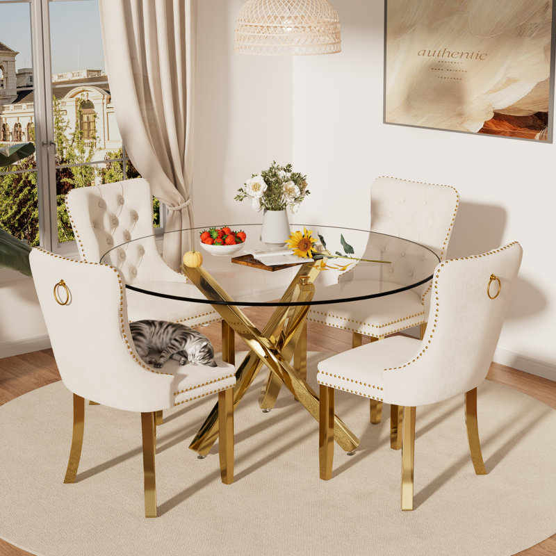 House of Hampton® 5-Piece Round Glass Dining Table Set & Reviews | Wayfair